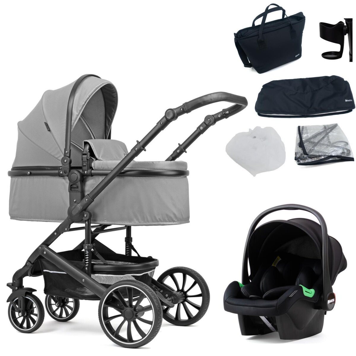 Pixini Kalani Kinderwagen Set 3in1 glossy silver, 159,90